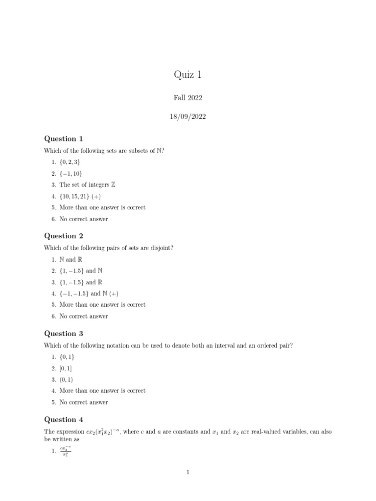 quiz1_sample | PDF | Mathematical Relations | Mathematics