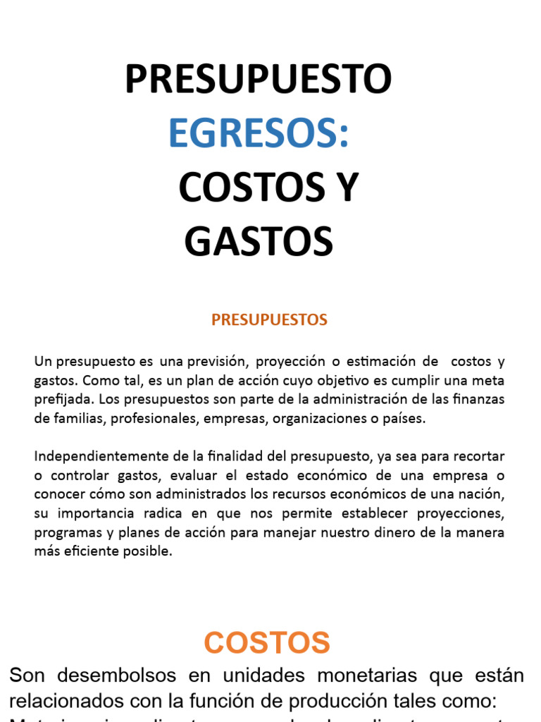 Costos y Gastos | PDF | Presupuesto | Costo