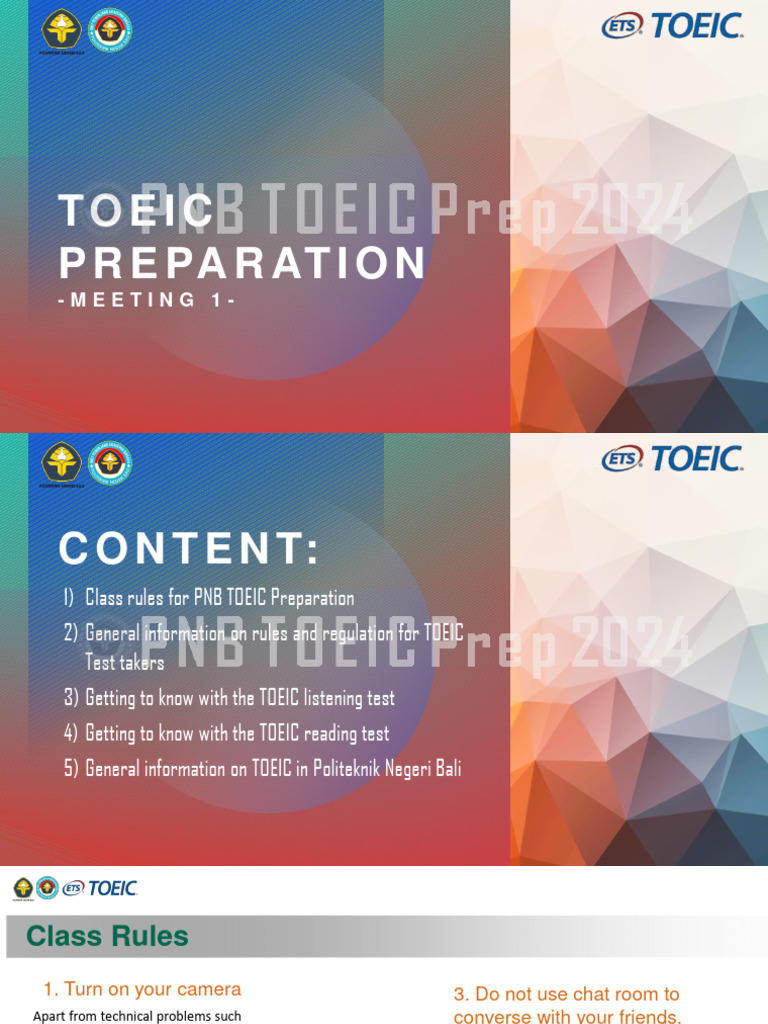 Meeting 1 - TOEIC Prep - Update - Watermark | PDF | Conversation | Part Of Speech