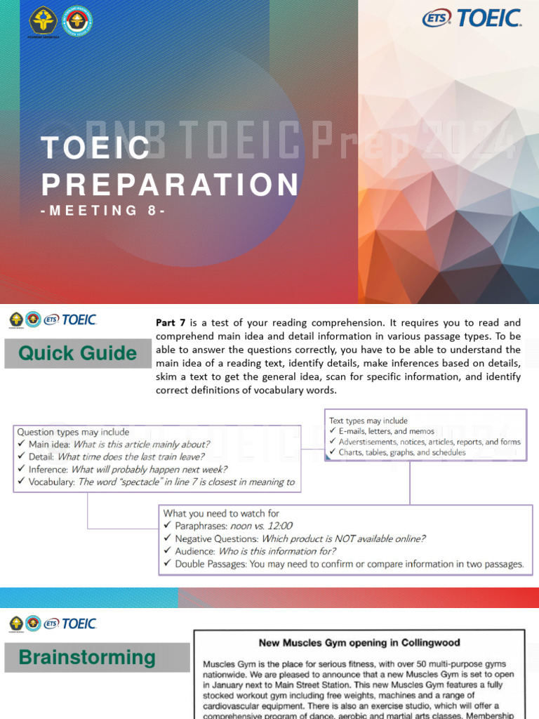 Meeting 8 - TOEIC Prep - Update - Watermark | PDF | Information | Reading Comprehension