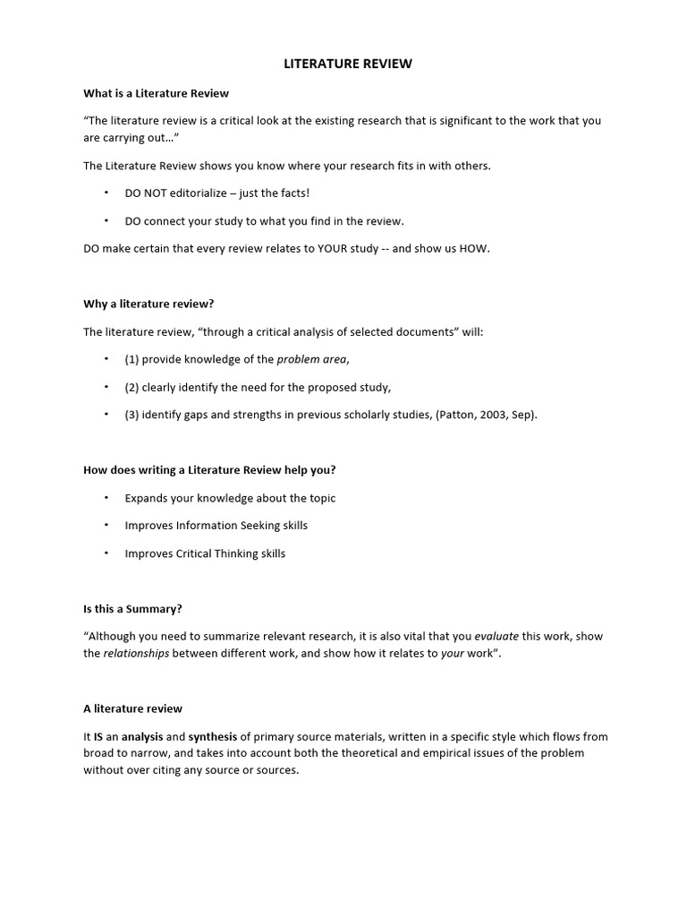 Literature Review Handout | PDF | Bone | Theory