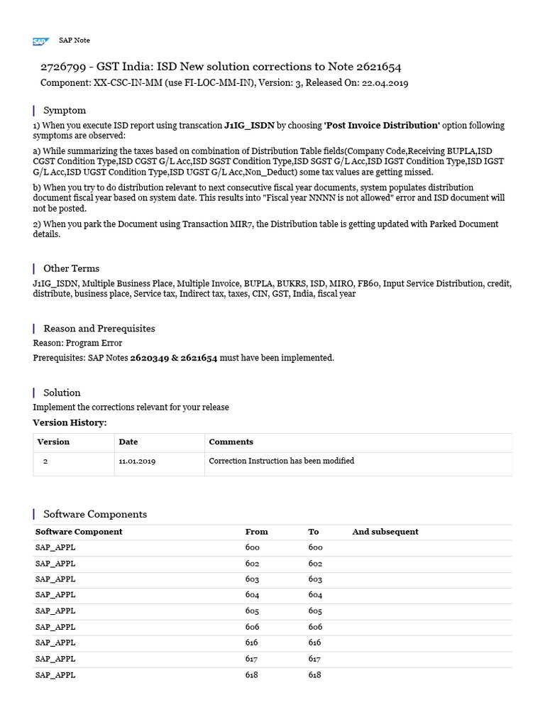 GST India: ISD New Solution Corrections To Note 2621654 | PDF | Computer Engineering | Computing