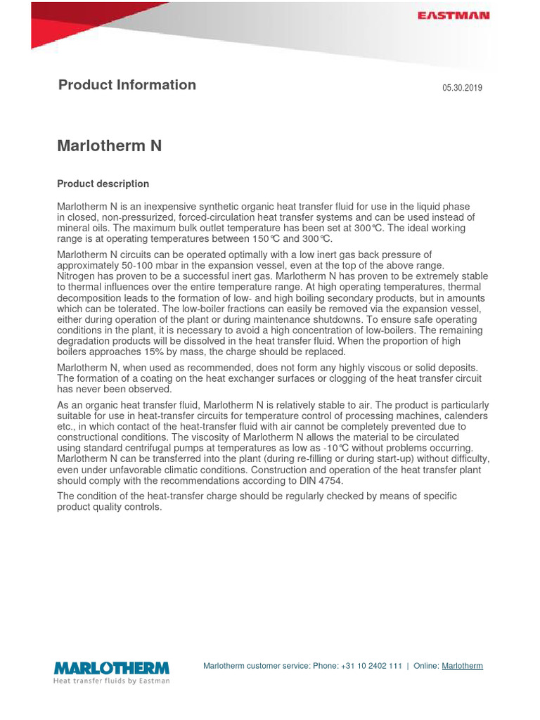 Propiedades Fisicas Del Marlotherm N | PDF | Heat Transfer | Liquids