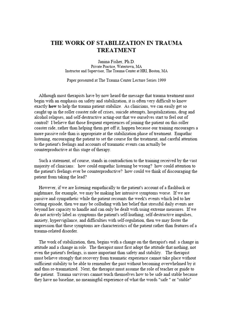 Stabilization in Trauma Recovery | PDF | Psychological Trauma ...