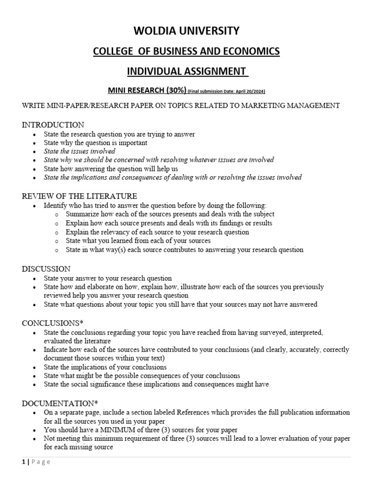 Woldia University: College of Business and Economics Individual ...