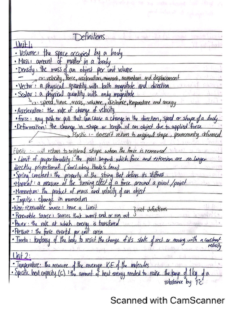 Physics Definitions Unit 1-5 | PDF