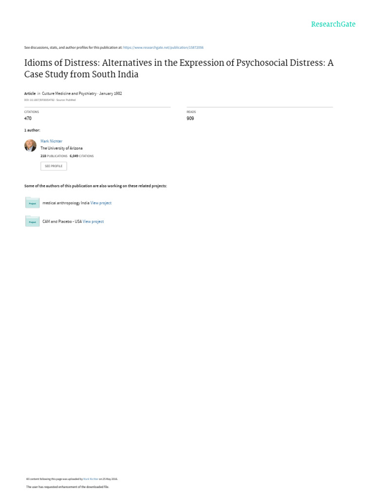 Idioms of Distress - Nichter 1981 1 | PDF