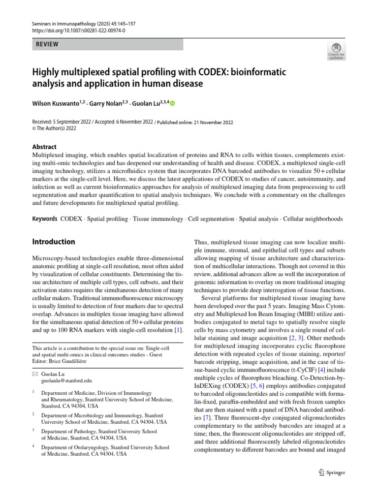 Highly Multiplexed Spatial Profiling With CODEX: Bioinformatic Analysis ...