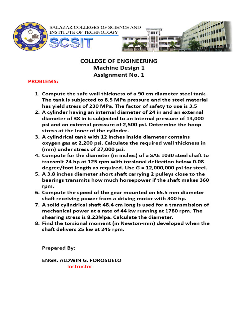 Machine Design 1 Assignment 2nd Sem S.Y 2023 24 | PDF