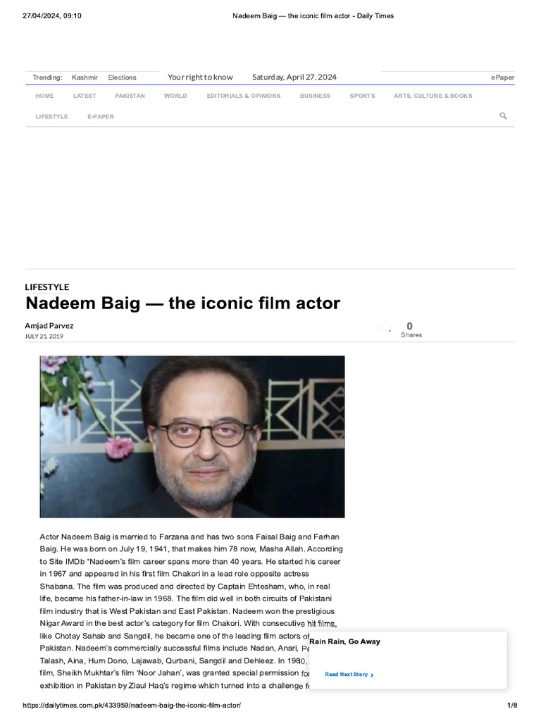 Nadeem Baig — the iconic film actor - Daily Times | PDF