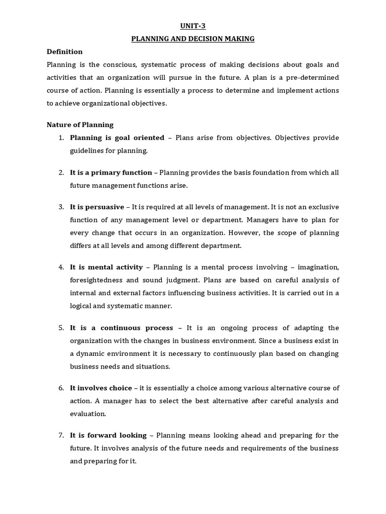 BM110 Unit 3 | PDF | Planning | Decision Making