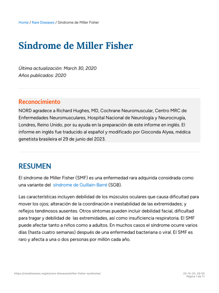 Síndrome de Miller Fisher - Symptoms, Causes, Treatment | NORD | PDF | Nervio | Medicina CLINICA