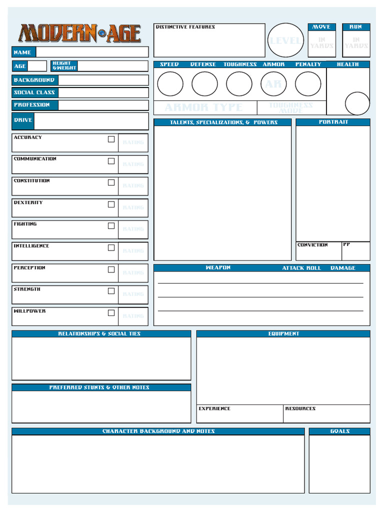 Modern Age Character Sheet Guide | PDF