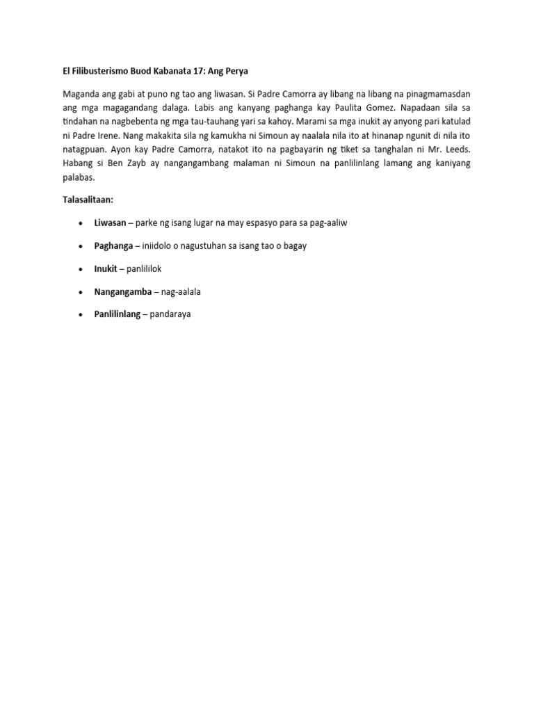 El Filibusterismo Buod Kabanata 17 | PDF