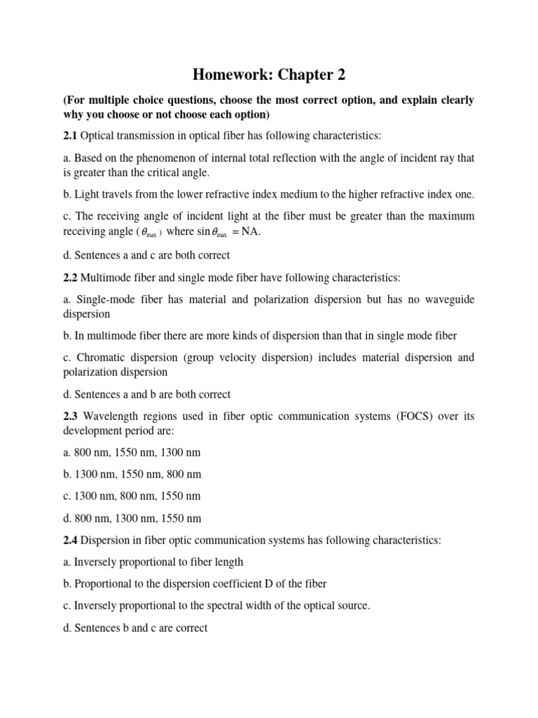 Homework Chapter 2 Pdf Dispersion Optics Optical Fiber