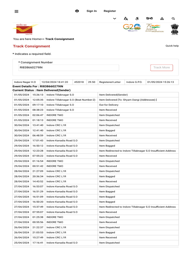 Track Your India Post Consignment | PDF | Registered Mail | Freight Transport