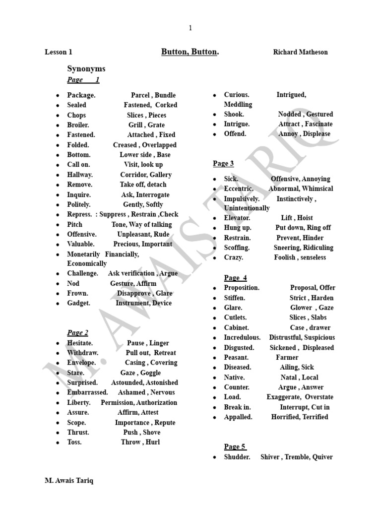 Synonym Guide for "Button, Button" | PDF