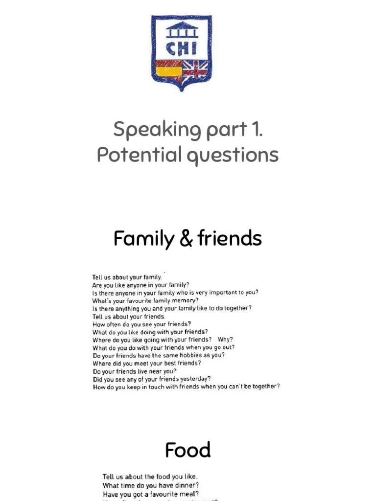 Speaking Part 1. Potential Questions | PDF