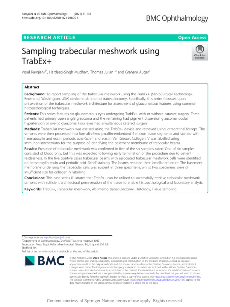 Sampling Trabecular Meshwork Using TrabEx | PDF | Glaucoma