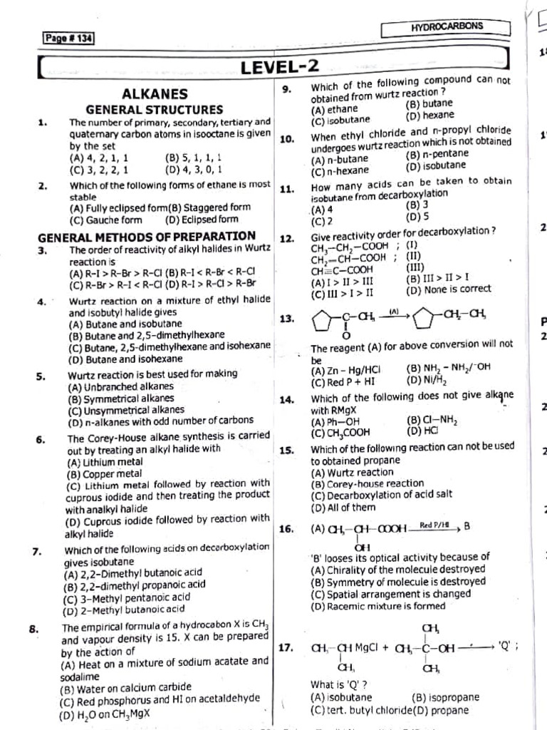 Hydrocarbons DPP 2 | PDF | Alkane | Alkene