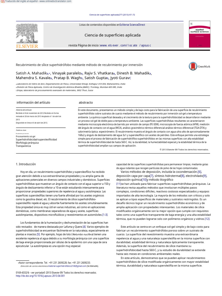 Superhydrophobic Silica Coating by Dip C.en - Es | PDF | Revestimiento ...