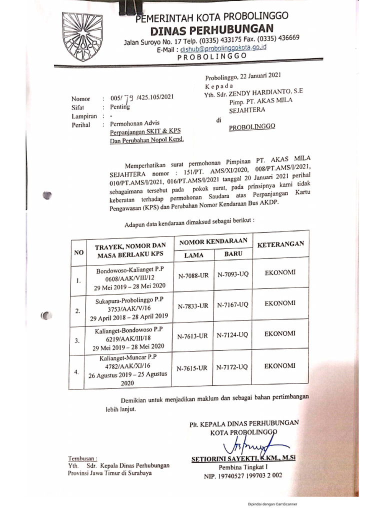 Advis Perpanjangan Ijin Trayek Danpenggantian No Kend Akdp | PDF