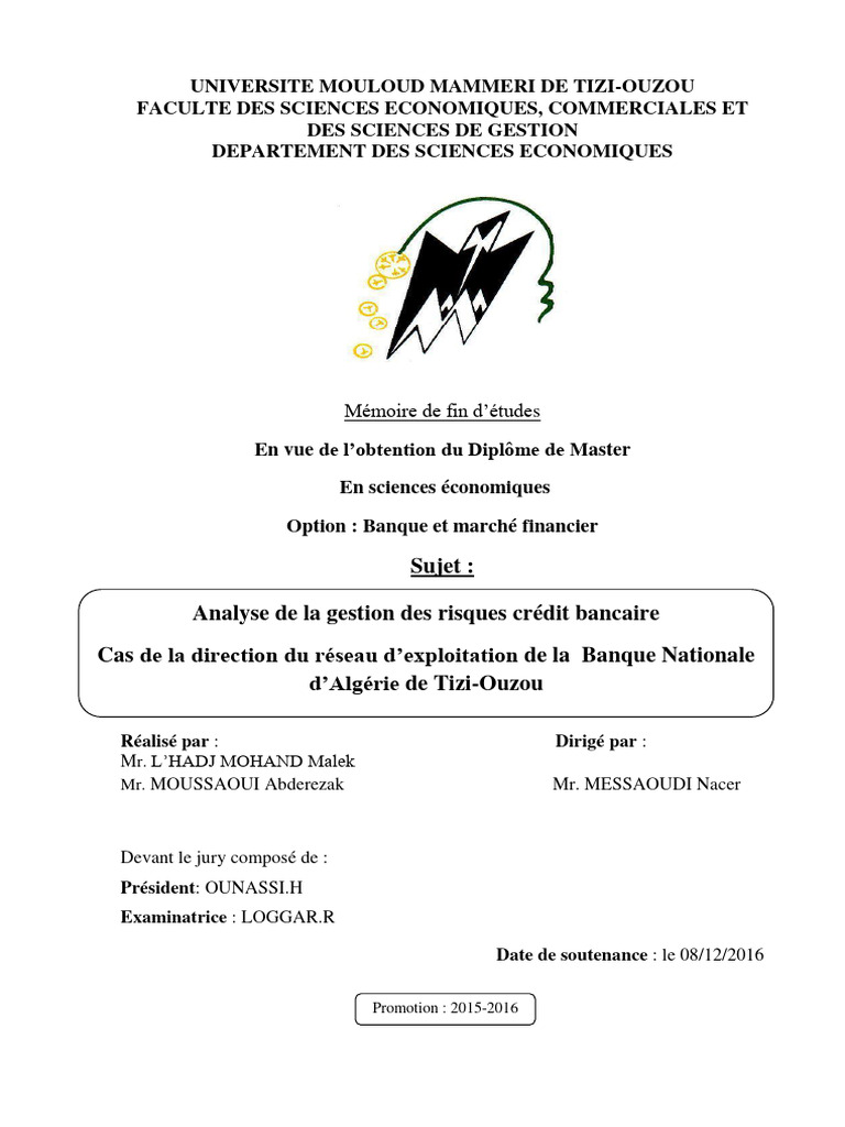 Pfe Gestion de Risque | PDF | Banques | Crédit