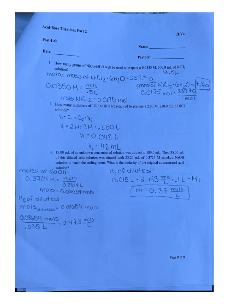 Titration Part 2 Post Lab | PDF