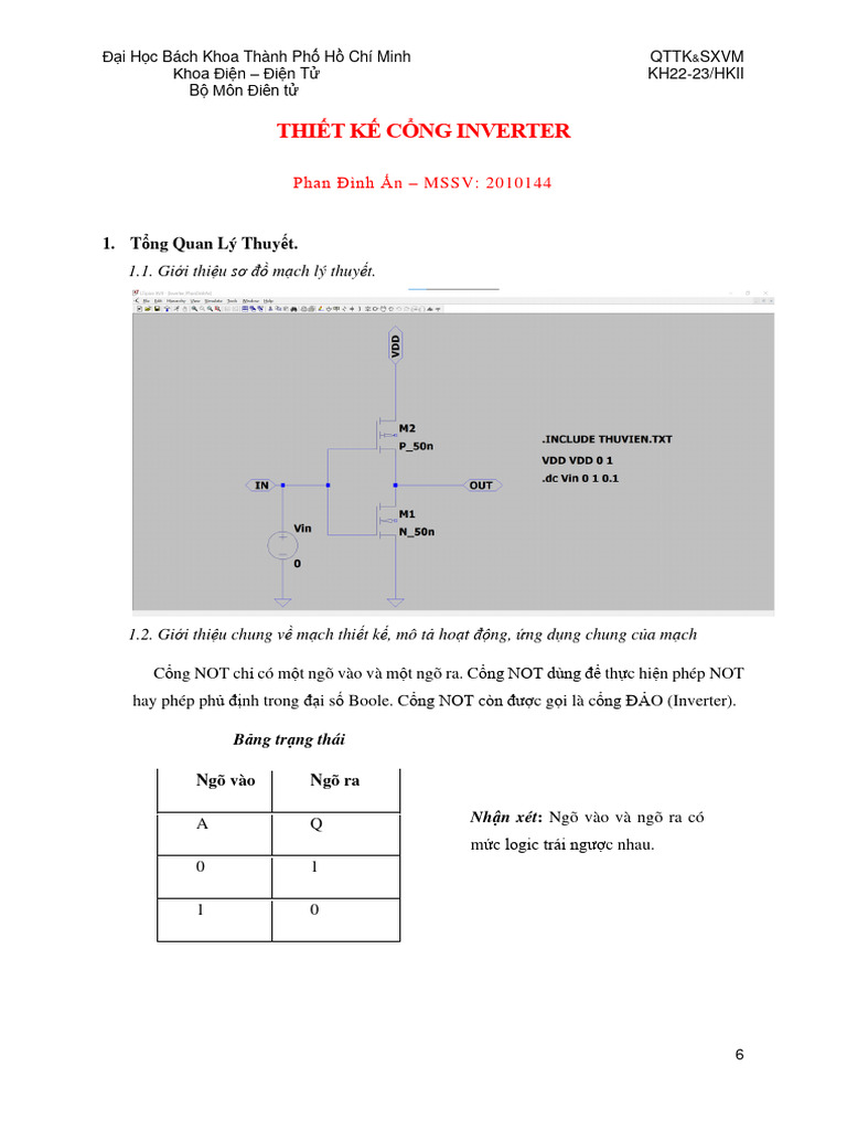 Thiết kế cổng INVERTER - Phan Đình Ấn - 2010144 | PDF