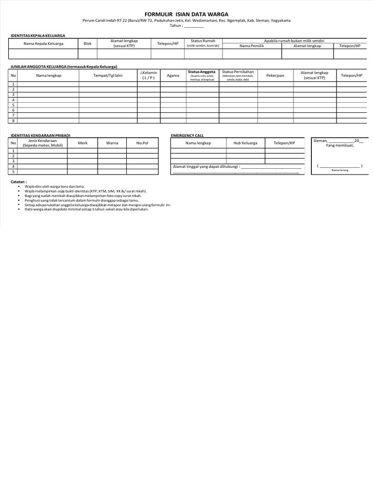 Formulir Isian Data Warga | PDF