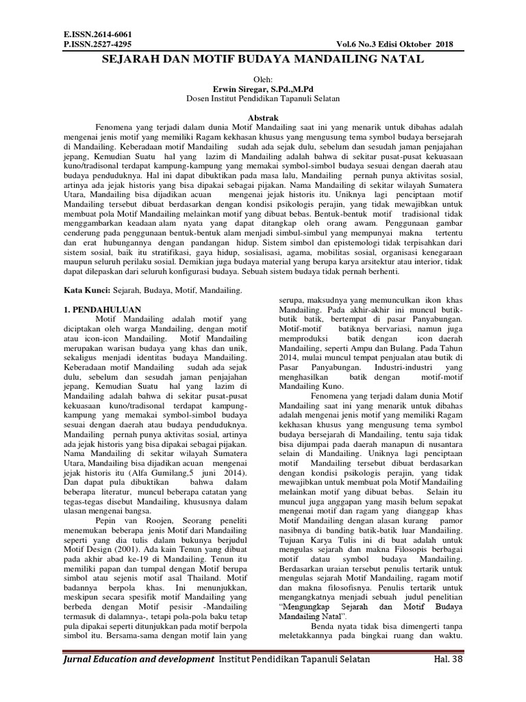 Sejarah dan Motif Budaya Mandailing | PDF
