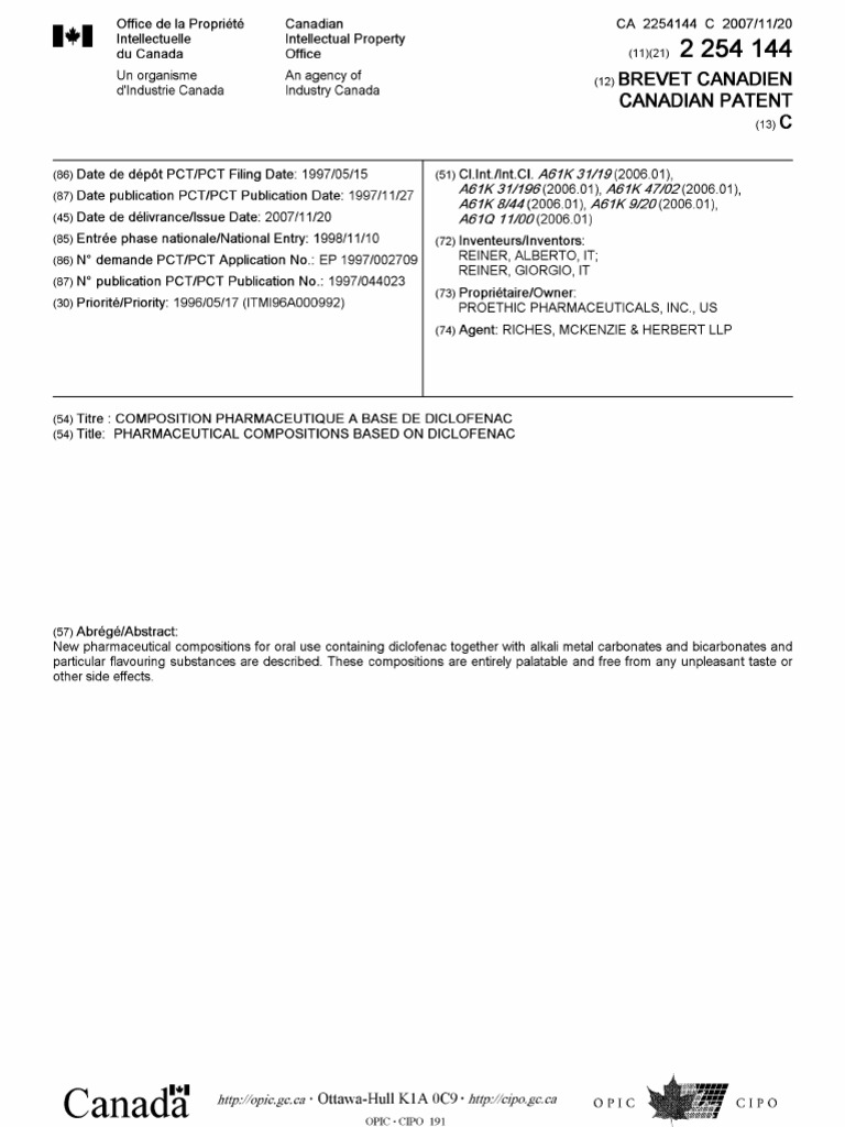 Ana A: Brevet Canadien Canadian Patent C | PDF | Tablet (Pharmacy ...