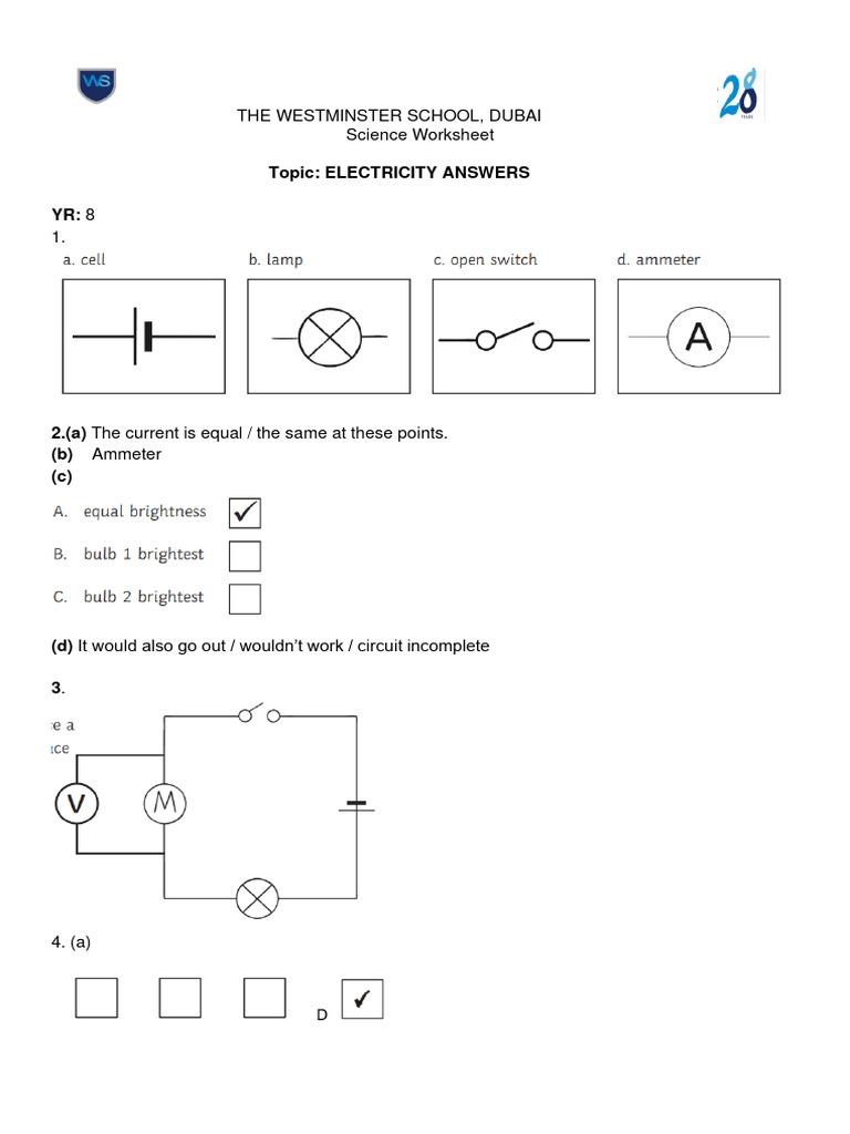 ELECTRICITY WRKSHT ANSWER | PDF