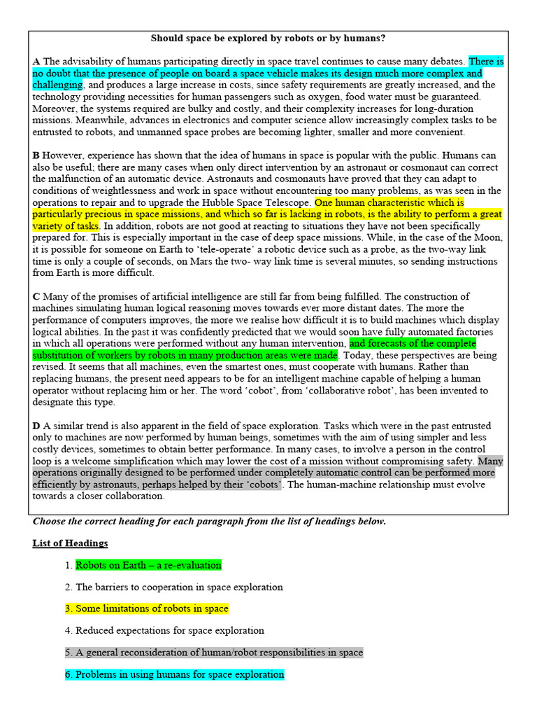 Reading Practice - Answer | PDF | Space Exploration | Robot