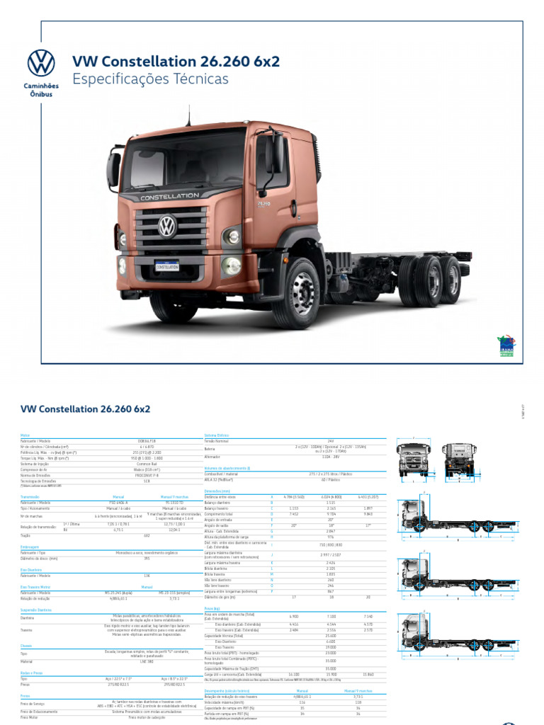 Ficha Técnica VW Constellation 26.260 6x2 | Download grátis PDF | Eixo | Freio