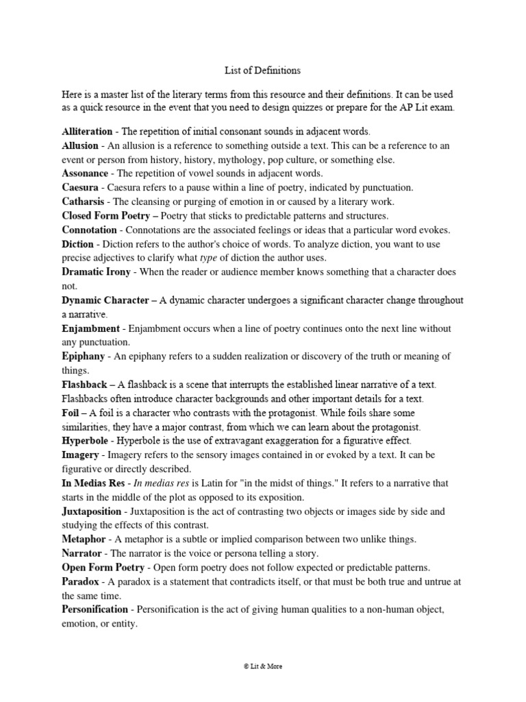 List of Definitions | PDF | Poetry | Metre (Poetry)