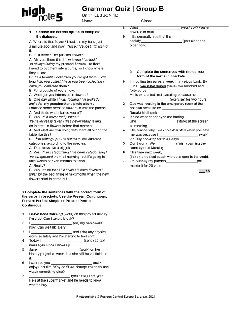 Grammar Quiz: Present Tenses Practice | PDF | Grammar | Linguistics