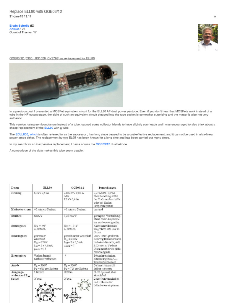 Replace ELL80 With QQE03-12 | PDF | Vacuum Tube | Resistor