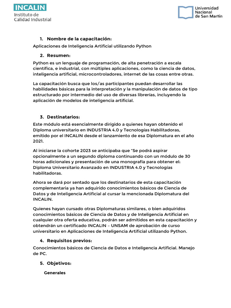Programa Aplicaciones de Inteligencia Artificial Utilizando Python | PDF | Aprendizaje ...