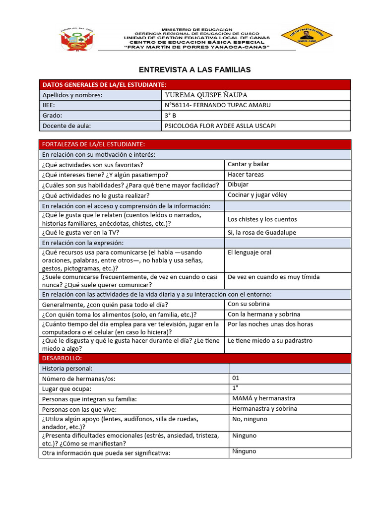 Entrevista A Las Familias | PDF | Escuelas | Ciencias del comportamiento