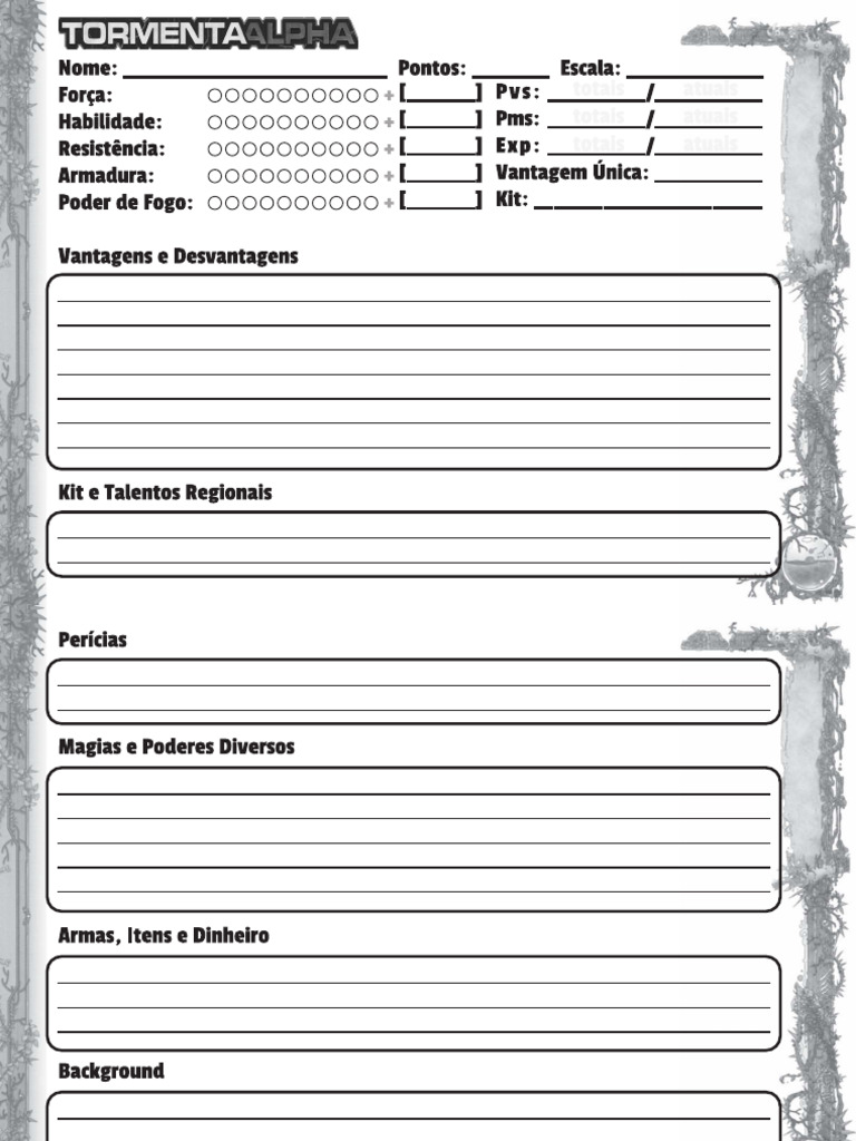 00 - Ficha de Personagem Tormenta Alpha | PDF