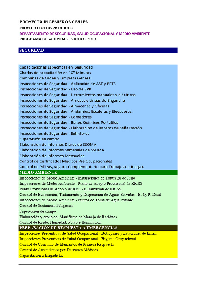 Programa de Actividades - SST | PDF | Seguridad y salud ocupacional
