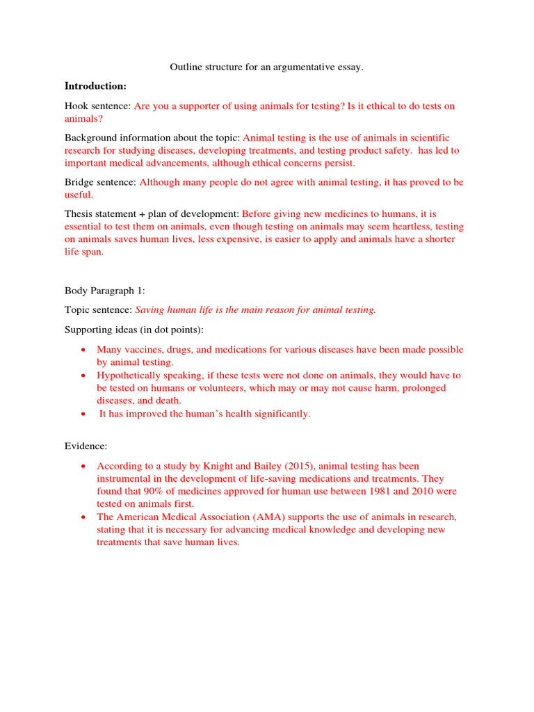 Argumentative Essay Outline Lanaa | PDF | Animal Testing | Medical Ethics