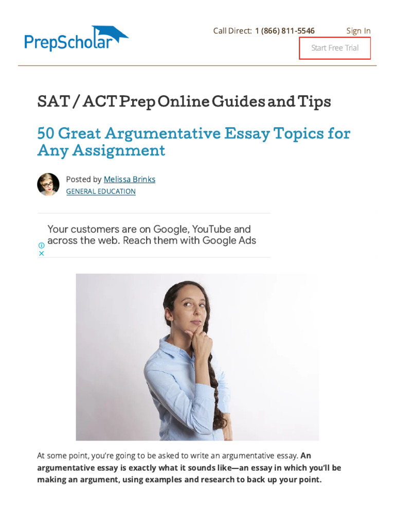 50 Great Argumentative Essay Topics | PDF | Essays | Sat