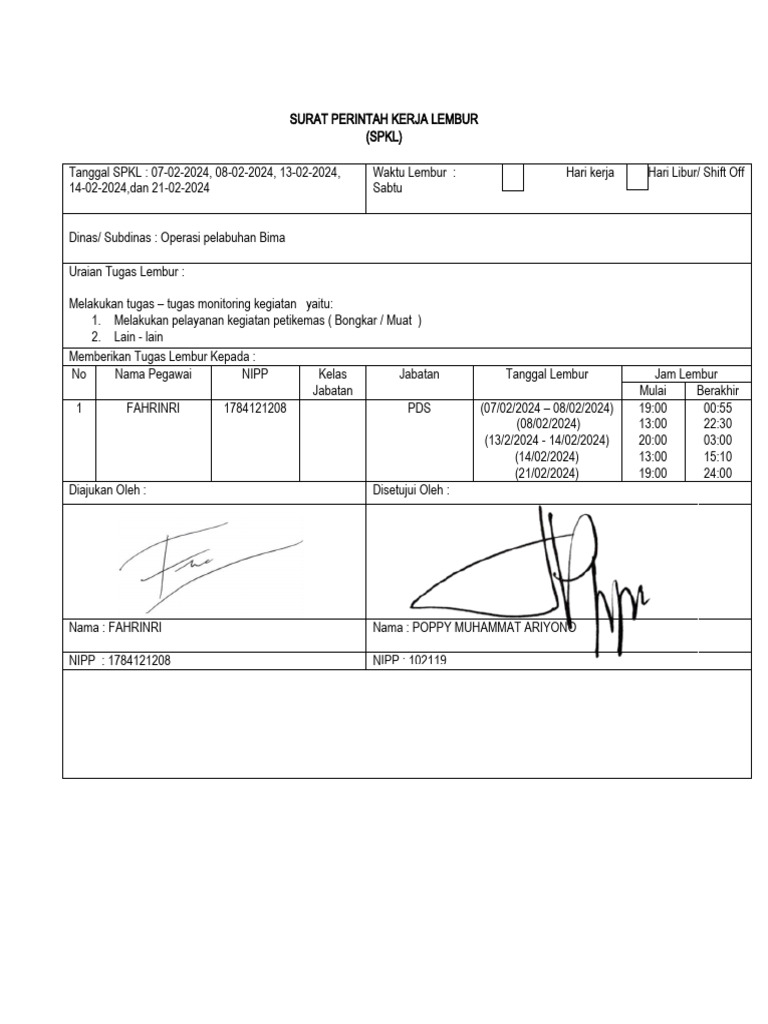 SURAT PERINTAH KERJA LEMBUR AGUSTUS 2023 AF1 | PDF