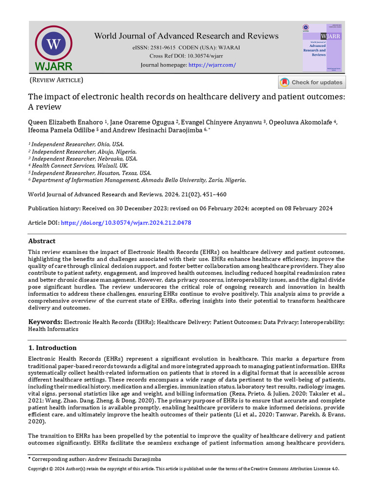 Wjarr 2024 0478 | PDF | Electronic Health Record | Health Care