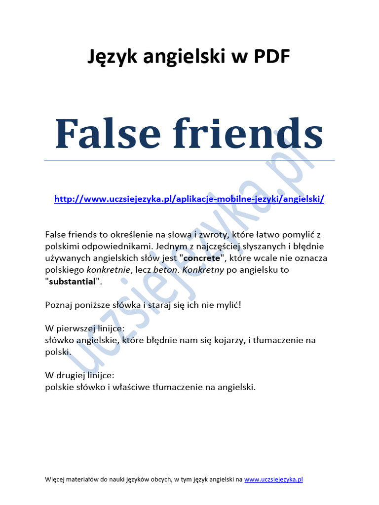 Jezyk Angielski W PDF False Friends | PDF