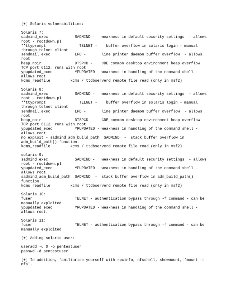 Cheatsheet Solaris | PDF
