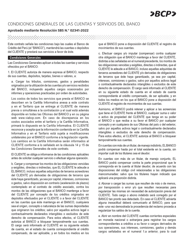 Contrato Condiciones Generales | PDF | Bancos | Cheque
