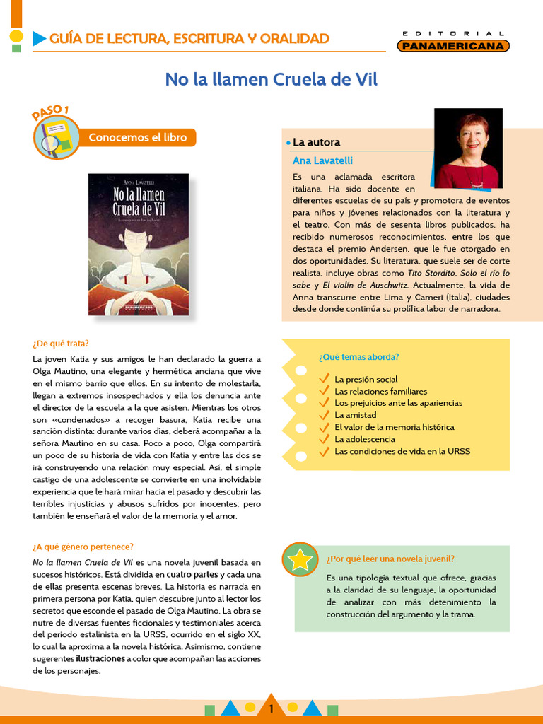 Guia de Lectura No La Llamen Cruela de Vil | PDF | Libros | Novelas